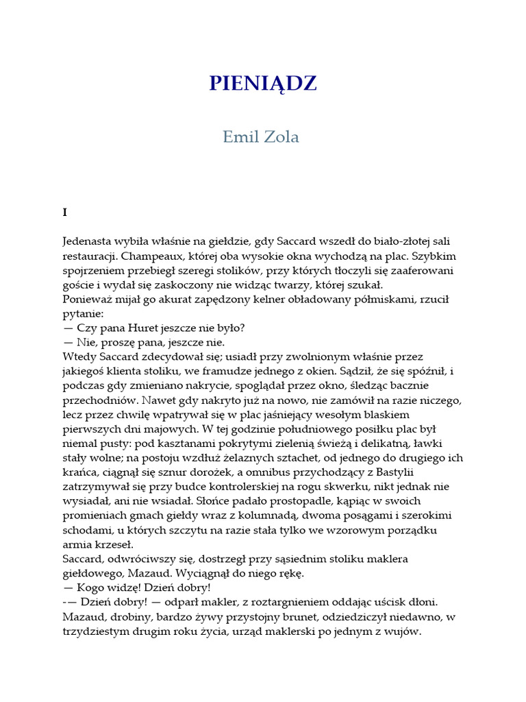Emil Zola - Pieniądz | PDF