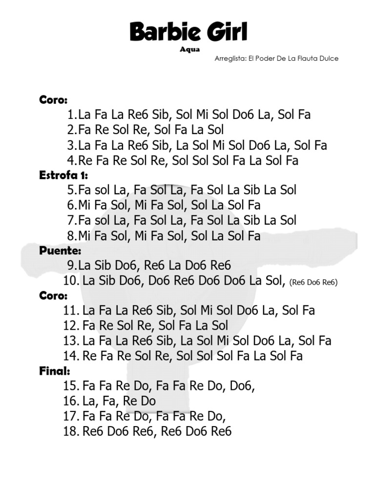 Letra y Notas de "Barbie Girl" | PDF