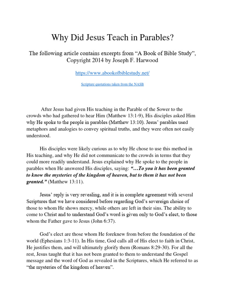 Why Did Jesus Teach in Parables | PDF | Jesus | Gospel Of Matthew