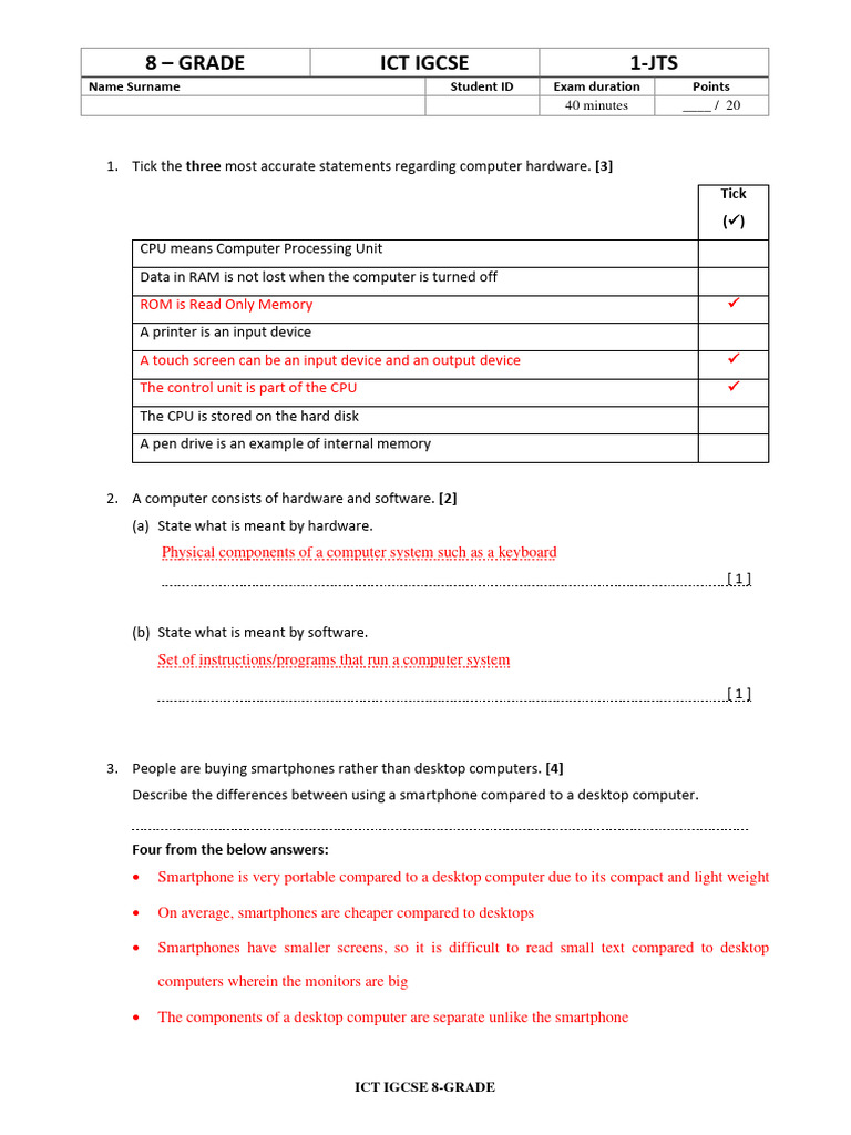 ICT 1 JTS 8 Grade Ms | PDF | Computer Hardware | Computer Data Storage