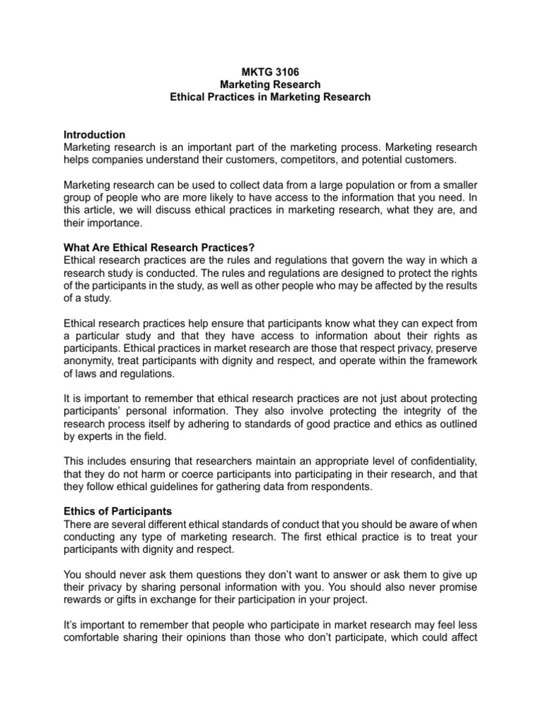 Ethics in Marketing Research | PDF | Informed Consent | Medical Ethics