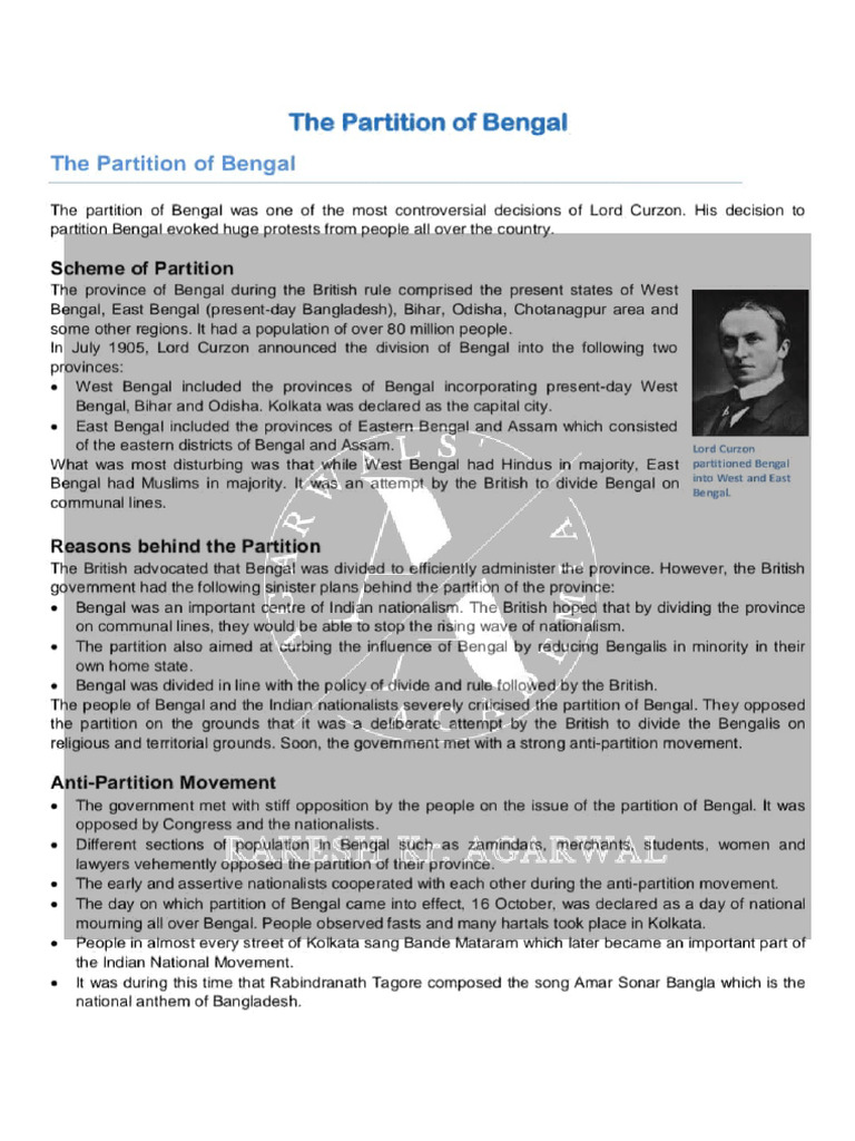 Class 10 History Partition of Bengal | PDF | Bengal | Partition Of India