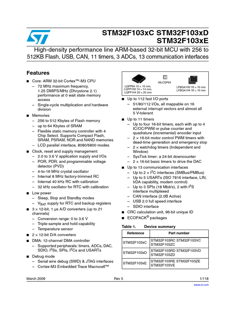 STM32 F103 X CDE | PDF | Flash Memory | Microcontroller