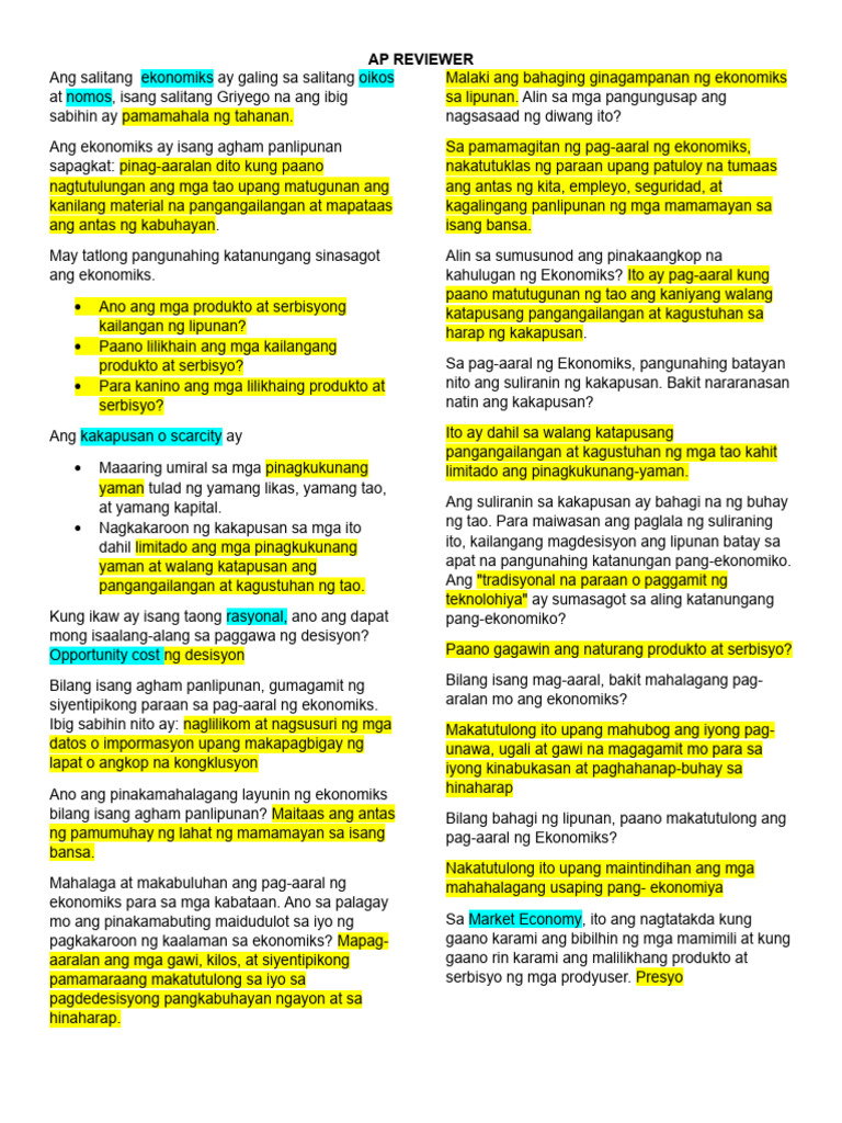 AP 9 Reviewer | PDF