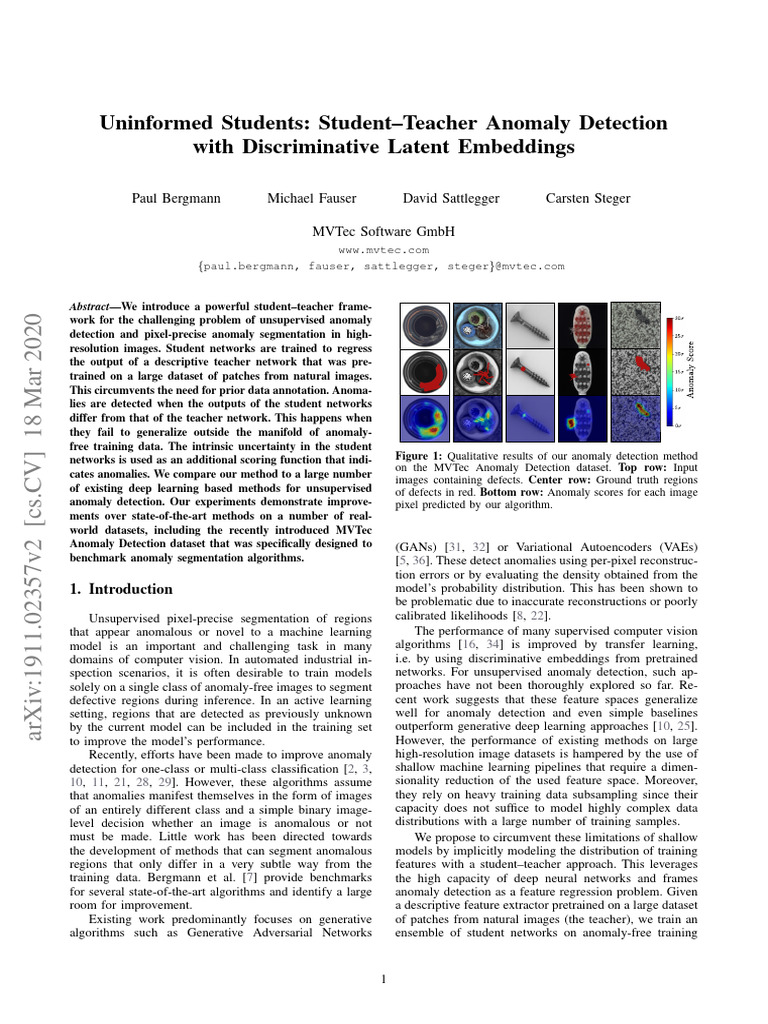 5-Uninformed Students Student-Teacher Anomaly Detection | PDF | Machine Learning | Image ...