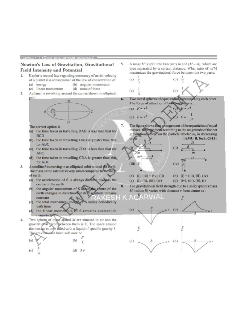 Jee Physics Gravitation MCQ | PDF | Gravity | Orbit