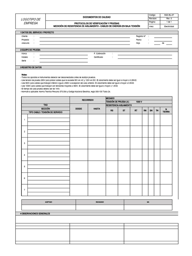 Protocolo Megado de Cables | PDF | Ingenieria Eléctrica | Electricidad