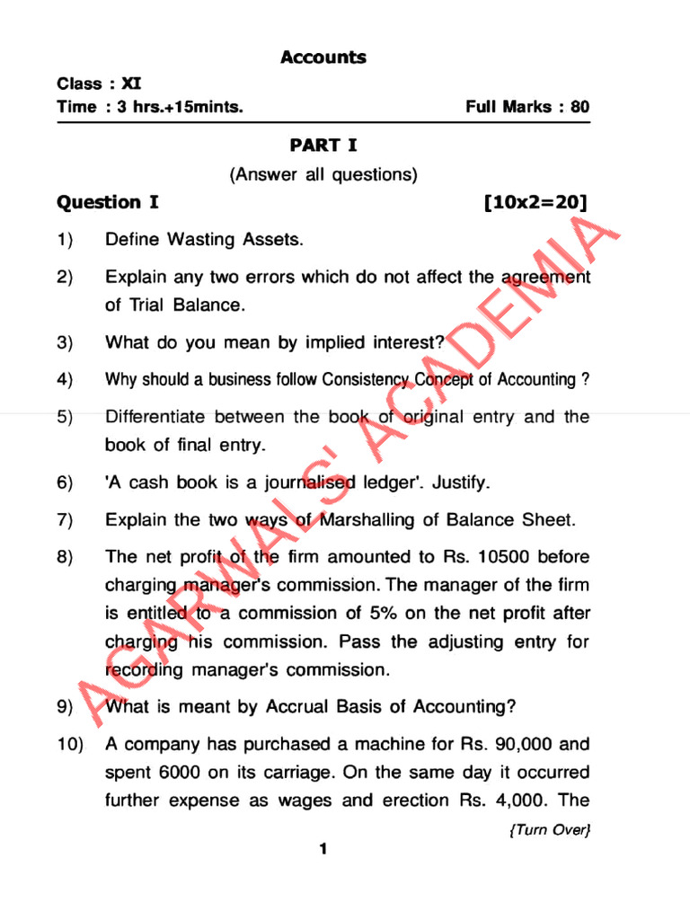 Class 11 Accountancy Exam Questions | PDF | Debits And Credits | Cheque