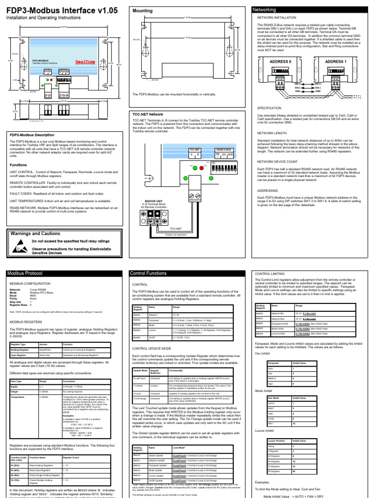FDP3-Modbus Installation Instructions v1.05.06 | PDF | Bit | Computer Engineering