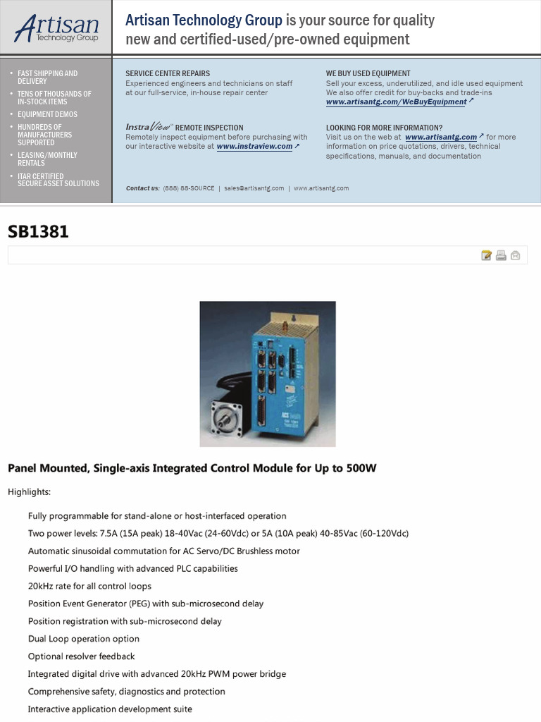 ACS Motion Control - Tech80 SB 1381 Datasheet | PDF | Business