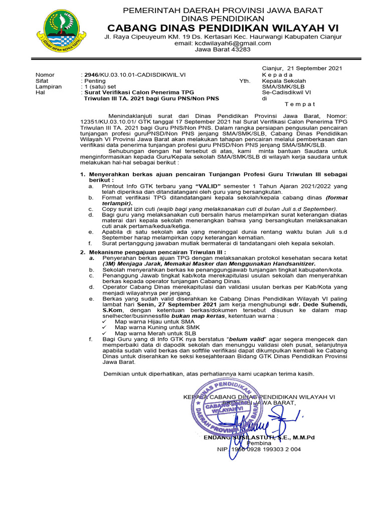 Surat Pemberkasan TPG TW Iii | PDF