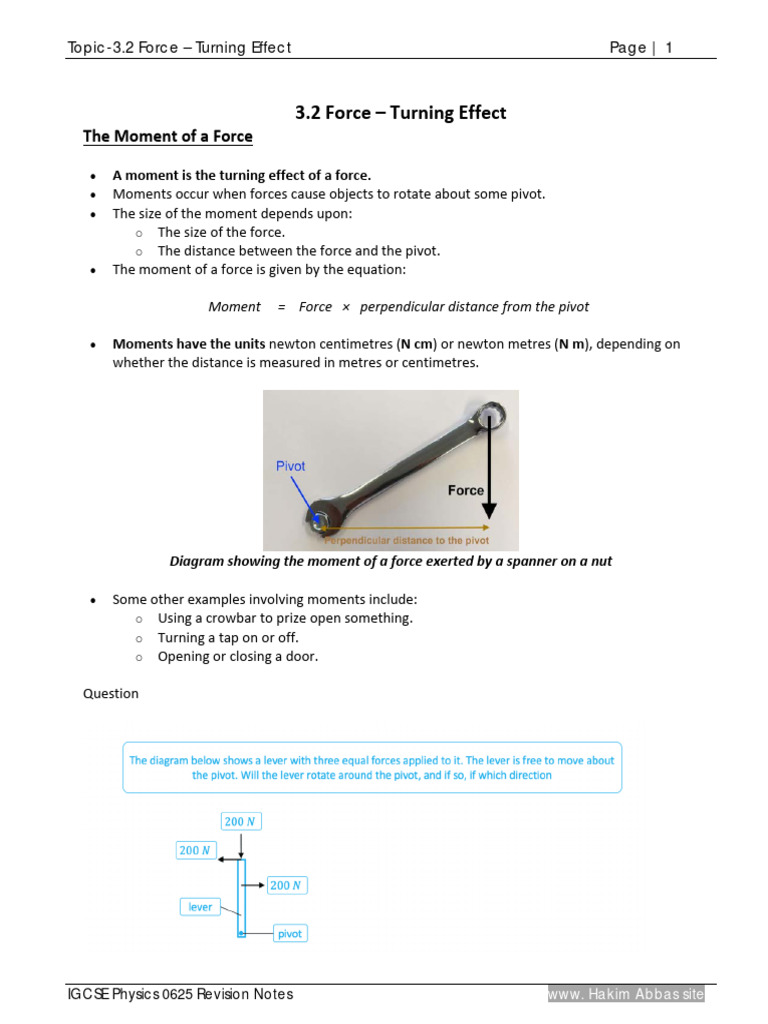 3.3 Force - Turning Effect | PDF | Force | Center Of Mass