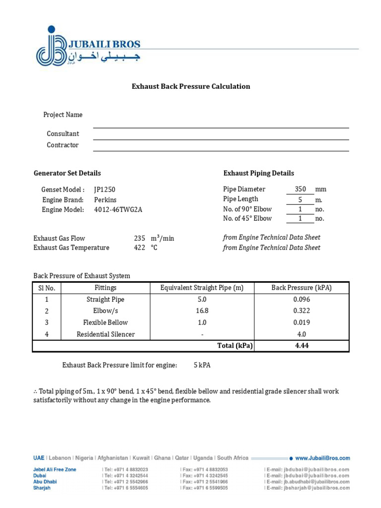 Exhaust Back Pressure Calculation Guide | PDF