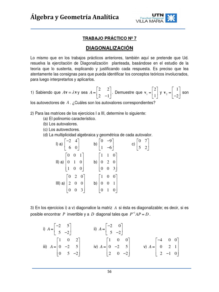 TP Diagonalización | PDF | Valores propios y vectores propios | Física ...