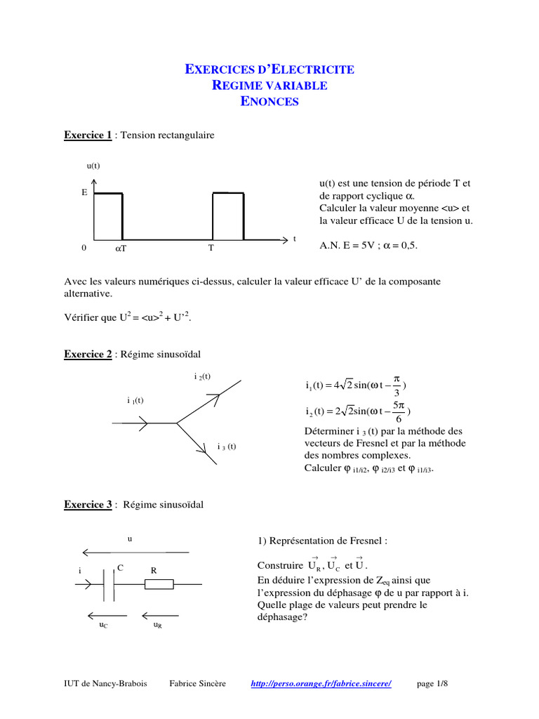 Exercices Delectricite Regime Variable e | PDF | Quantité ...