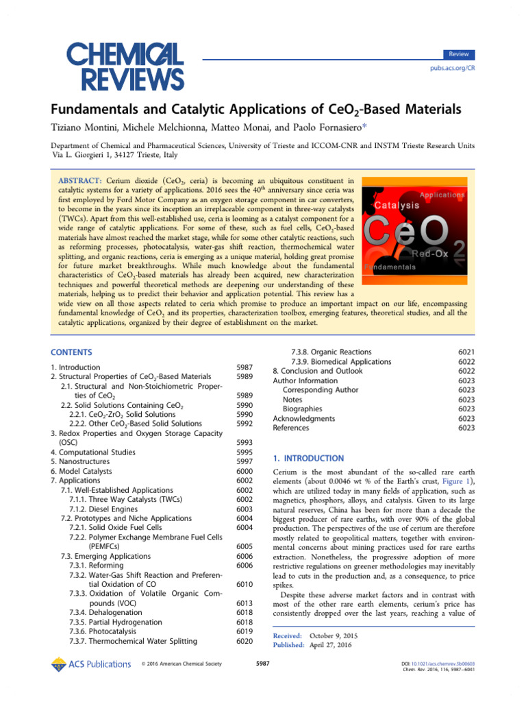 Fundamentals and Catalytic Applications of CeO2 Based Materials | PDF ...
