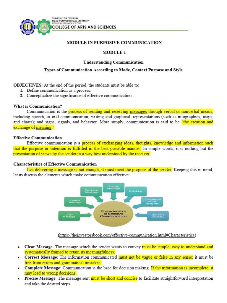 Module in Purposive Communication | Download Free PDF | Communication | Nonverbal Communication