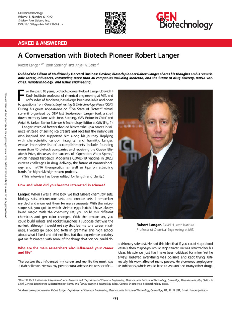 A Conversation With Biotech Pioneer Robert Langer | PDF | Biology ...