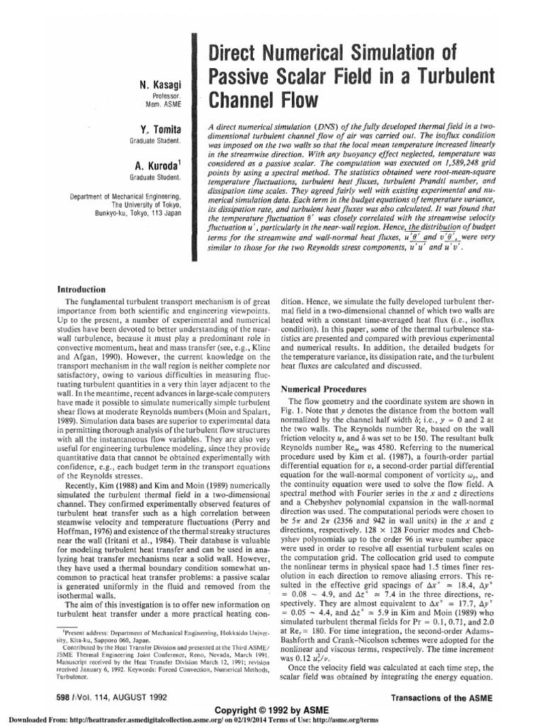 Direct Numerical Simulation of Passive Scalar Field in A Turbulent Channel Flow | PDF ...