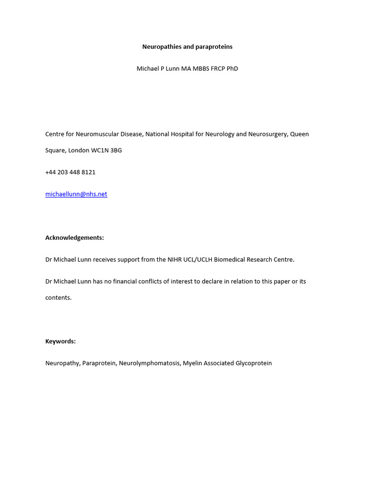 Lunn - Neuropathies and Paraproteins - AAM | PDF | Peripheral ...