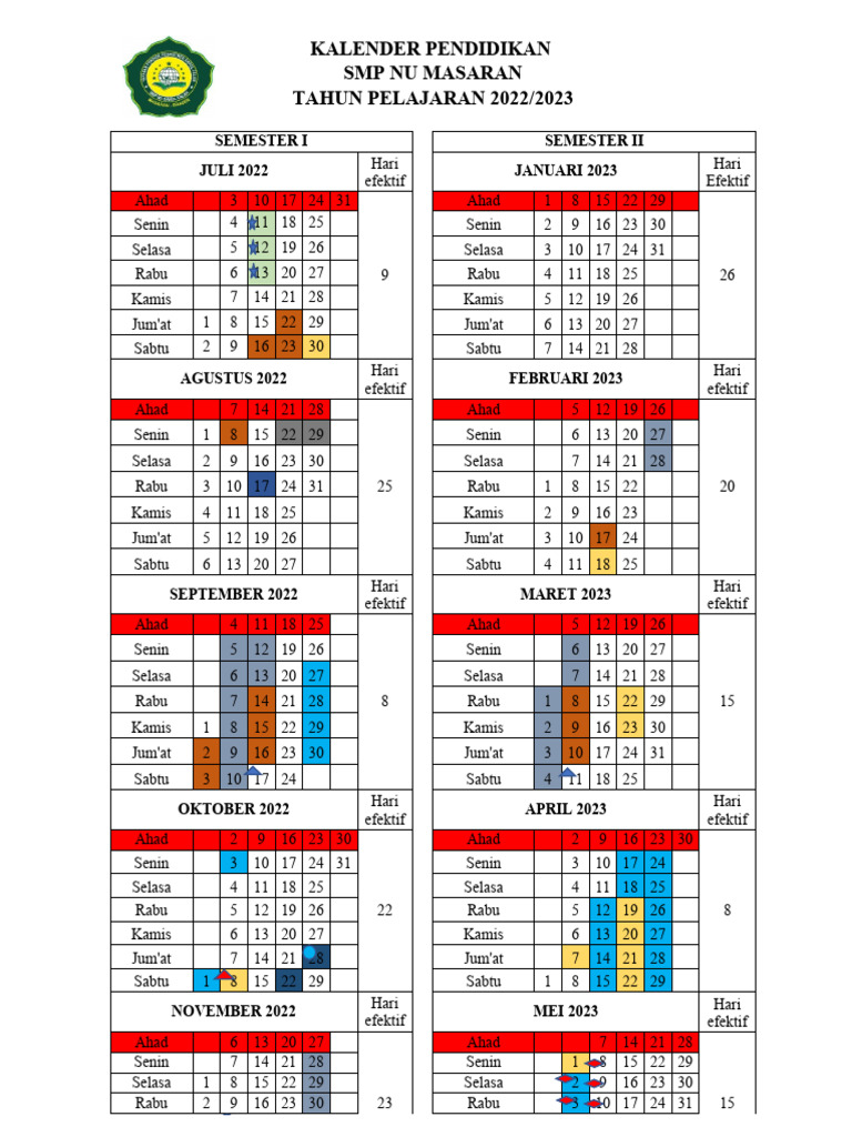 Kalender Pendidikan SMP NU 2022/2023 | PDF