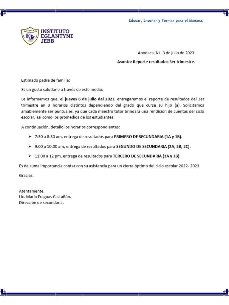 Reporte Resultados 3er Trimestre | PDF