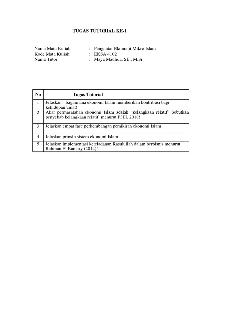 TUGAS 1 Ekonomi Mikro Islam | PDF