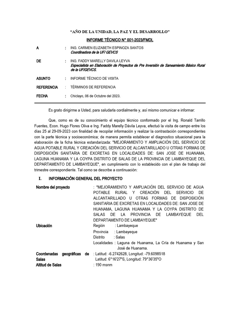 INFORME TÉCNICO 001-FMDL | PDF | Saneamiento | Agua