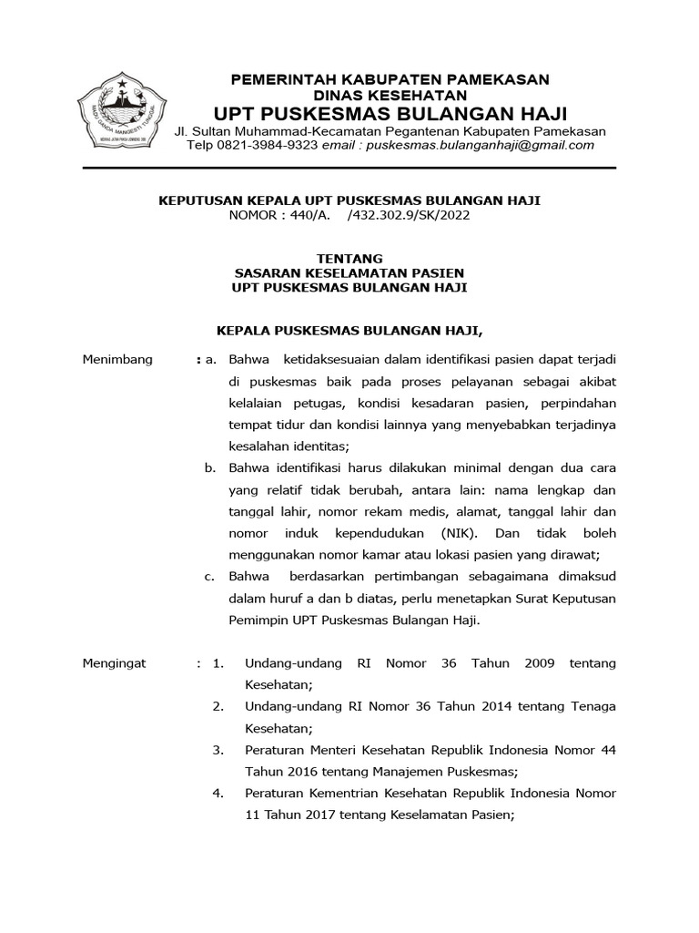 Sasaran Keselamatan Pasien Puskesmas Bulangan Haji | PDF