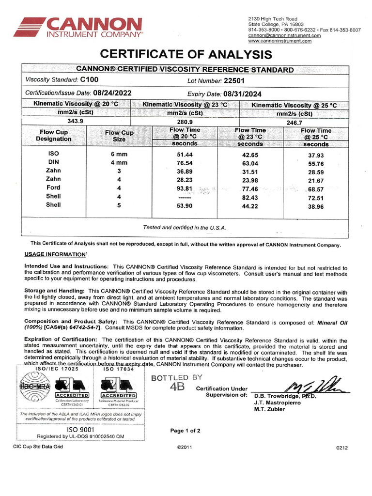 Certificado Cannon c100 l22501 | PDF
