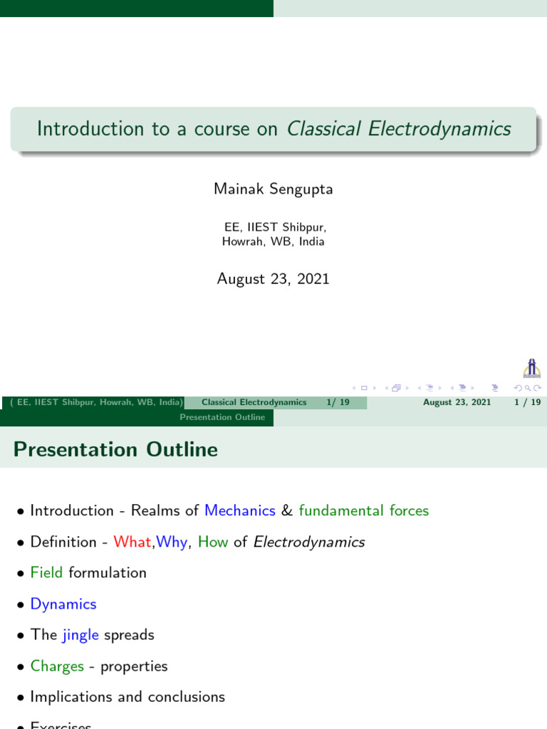 Set01 Lec EE2103 Intro | PDF | Classical Electromagnetism | Electromagnetism
