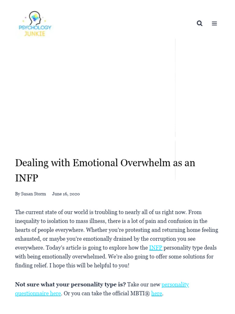 Dealing With Emotional Overwhelm As An INFP - Psychology Junkie | PDF | Thought | Feeling