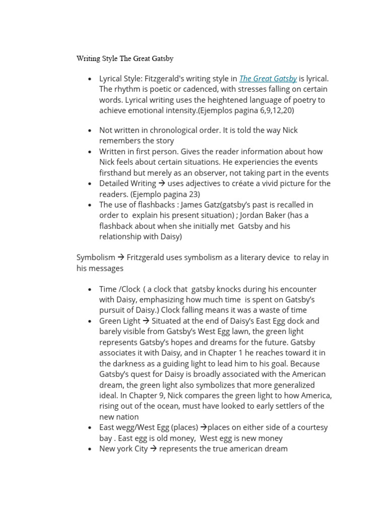 Writing Style The Great Gatsby | Download Free PDF | The Great Gatsby