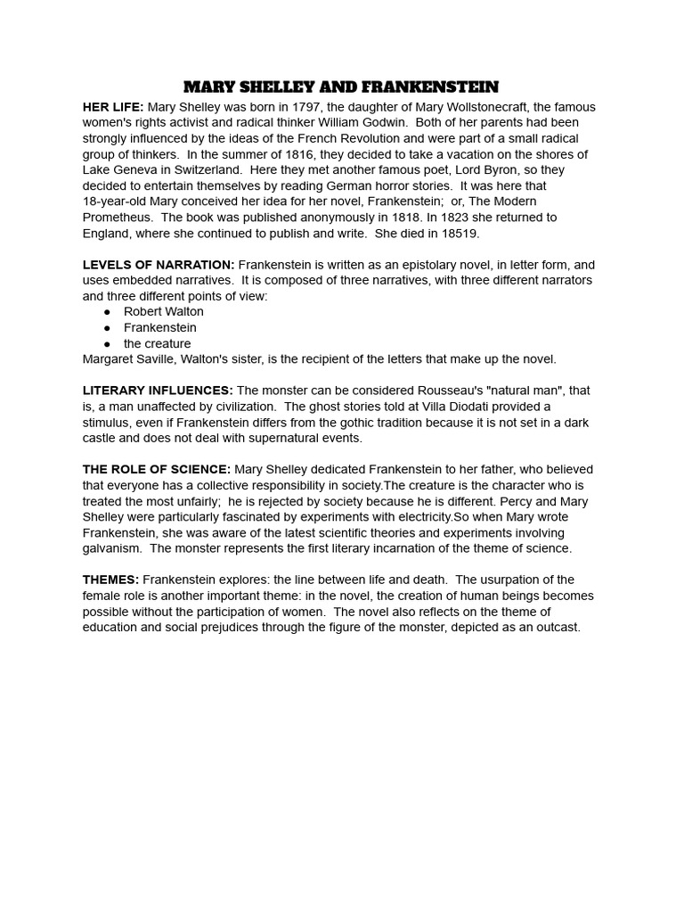 Mary Shelley and Frankenstein | PDF