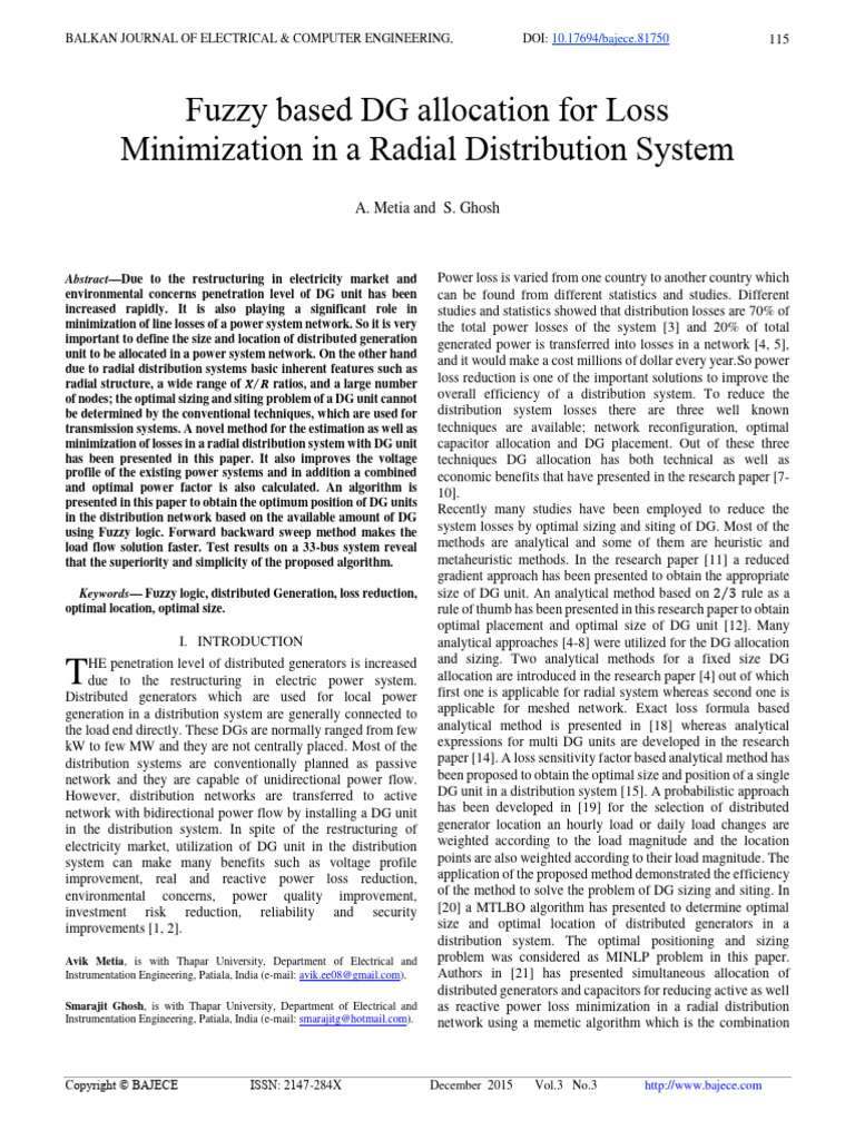 Fuzzy Based Dg Allocation For Loss Minimization In A Radial Distribution System Download Free