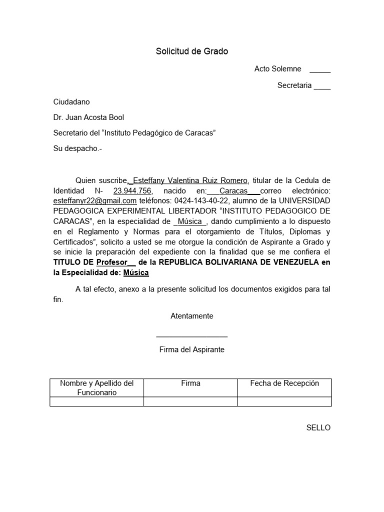 Formato Solicitud de Grado | PDF | Gobierno y personalidad | Gobierno