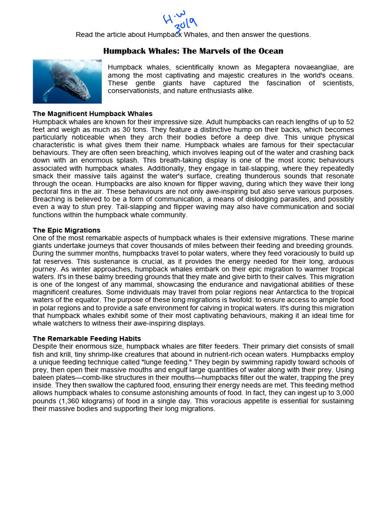MCQ-Reading-Humpback-Whales Qs | PDF