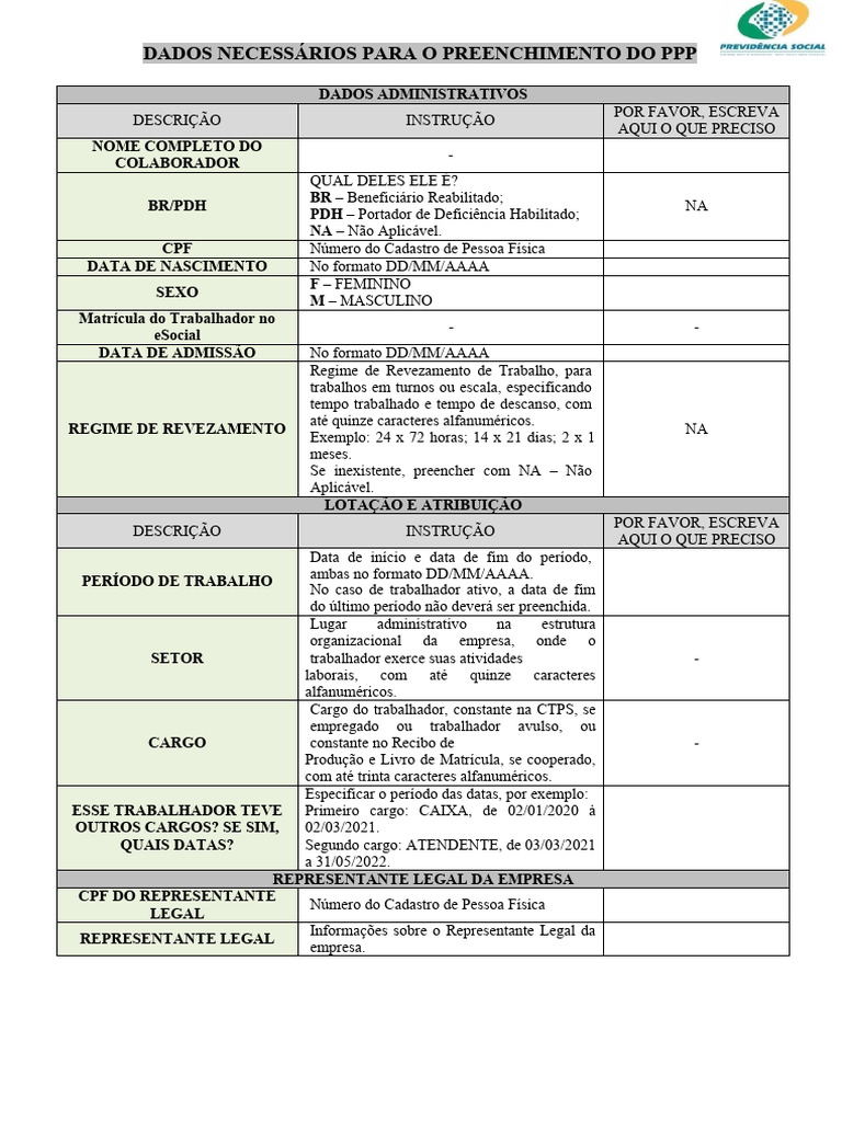 PPP - Modelo Preenchimento | PDF