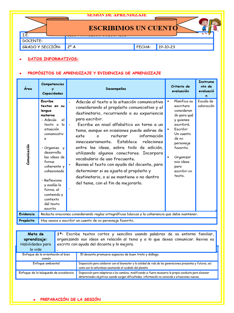Com Escribimos Un Cuento 2do Grado | PDF | Aprendizaje | Evaluación