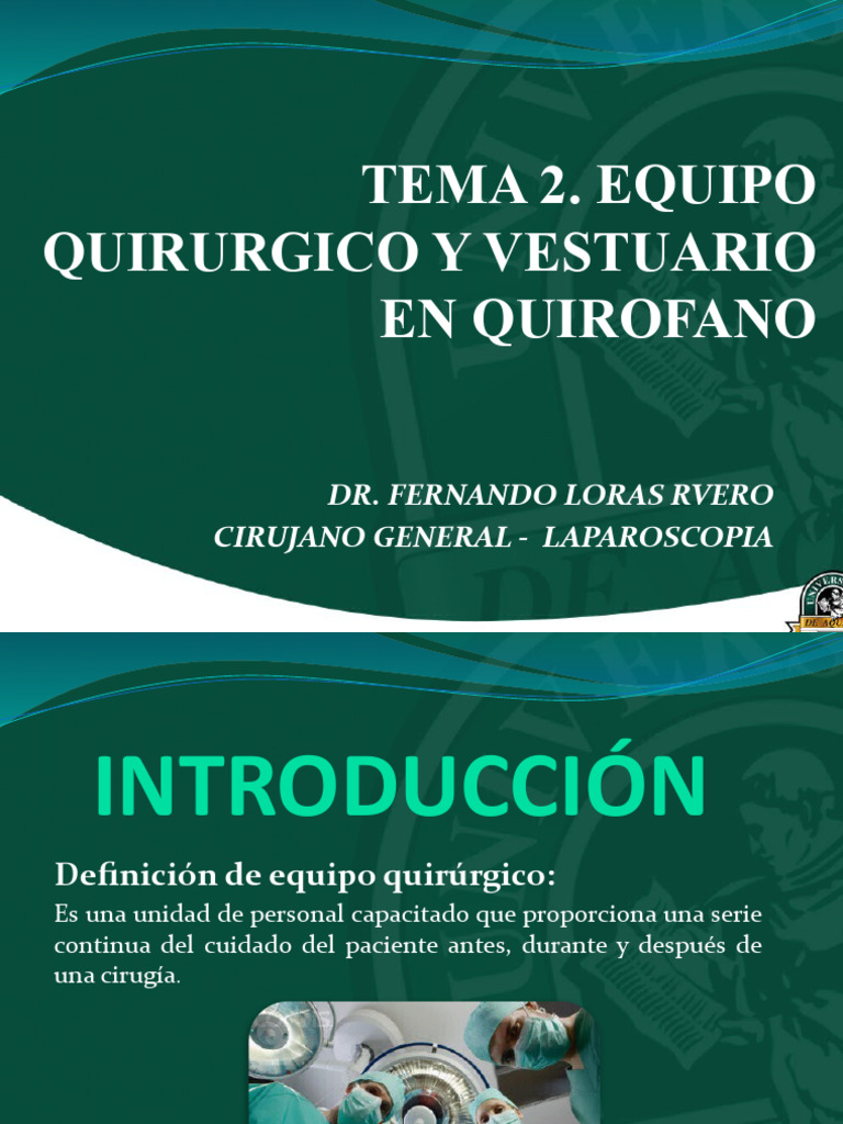 Tema 2. Equipo Quirurgico y Vestuario en Quirofano | PDF | Cirugía | Cirujano