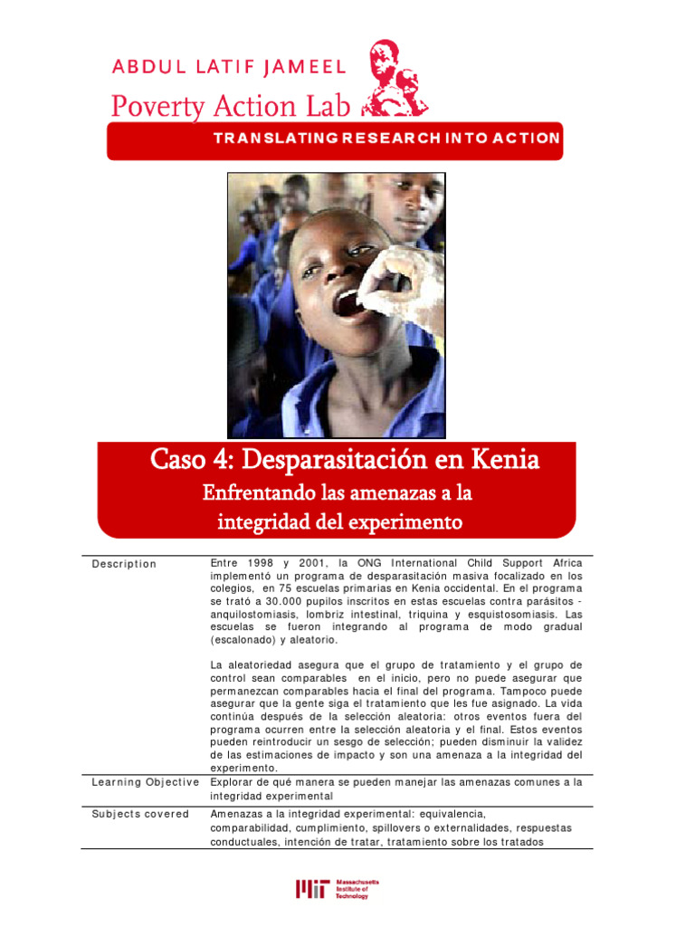 Caso 4 Notas de Enseñanza Desparasitación en Kenia - R | PDF | Experimentar | Exterioridad