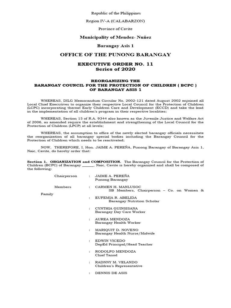 Eo No. 011 - 2018 Reorganization of BCPC | PDF | Social Institutions | Youth