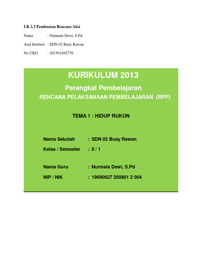 LK 2.3 RPP K13 Nurmala Dewi, S.PD | PDF
