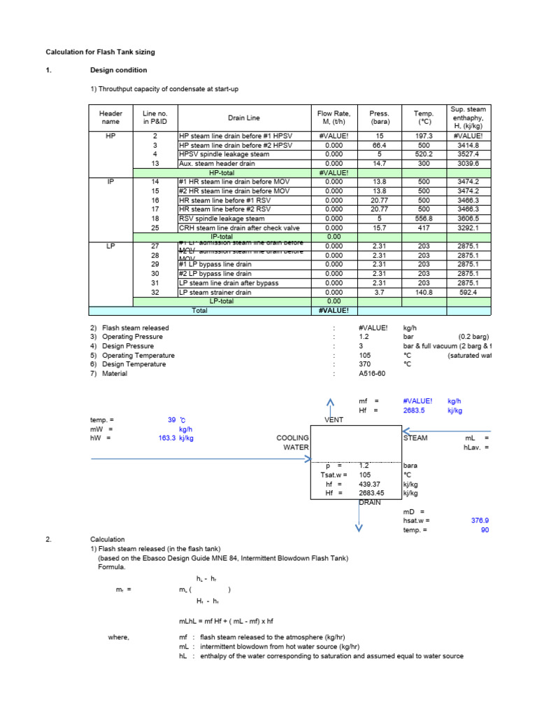 Flash Tank Cal - Sheet | PDF | Enthalpy | Steam