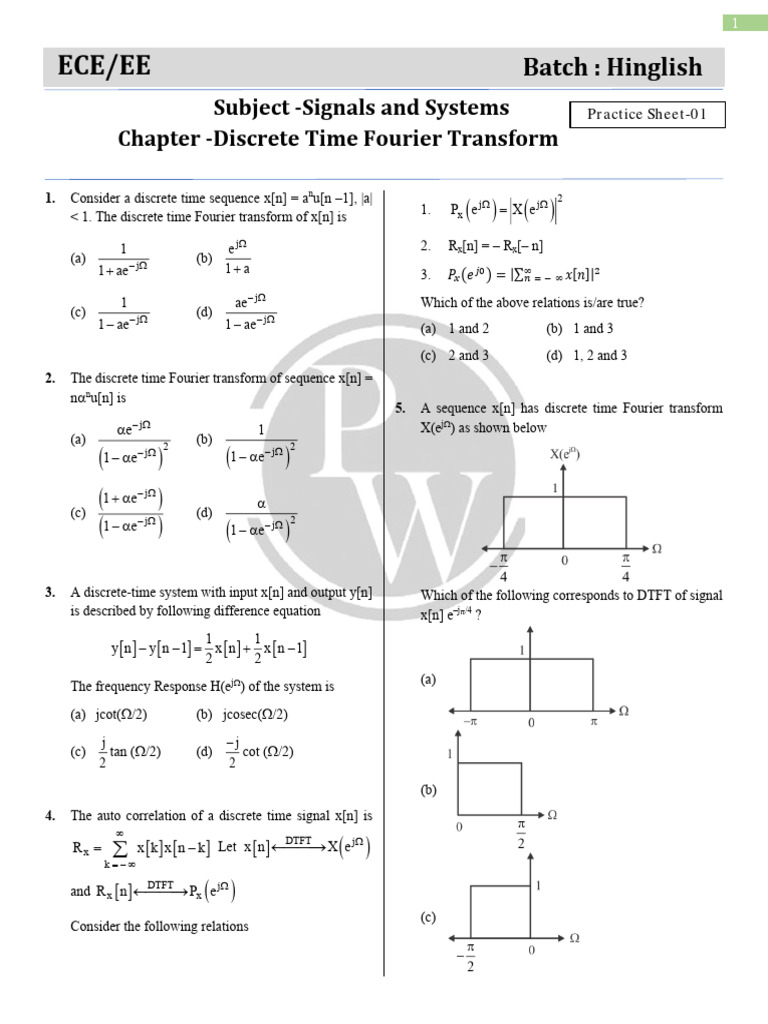 652f823745f83c001811fe28 - ## - Discrete Time Fourier Transform Practice Sheet 01 | PDF ...