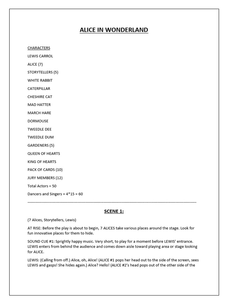Alice in Wonderland Play Script | PDF | Alice's Adventures In ...