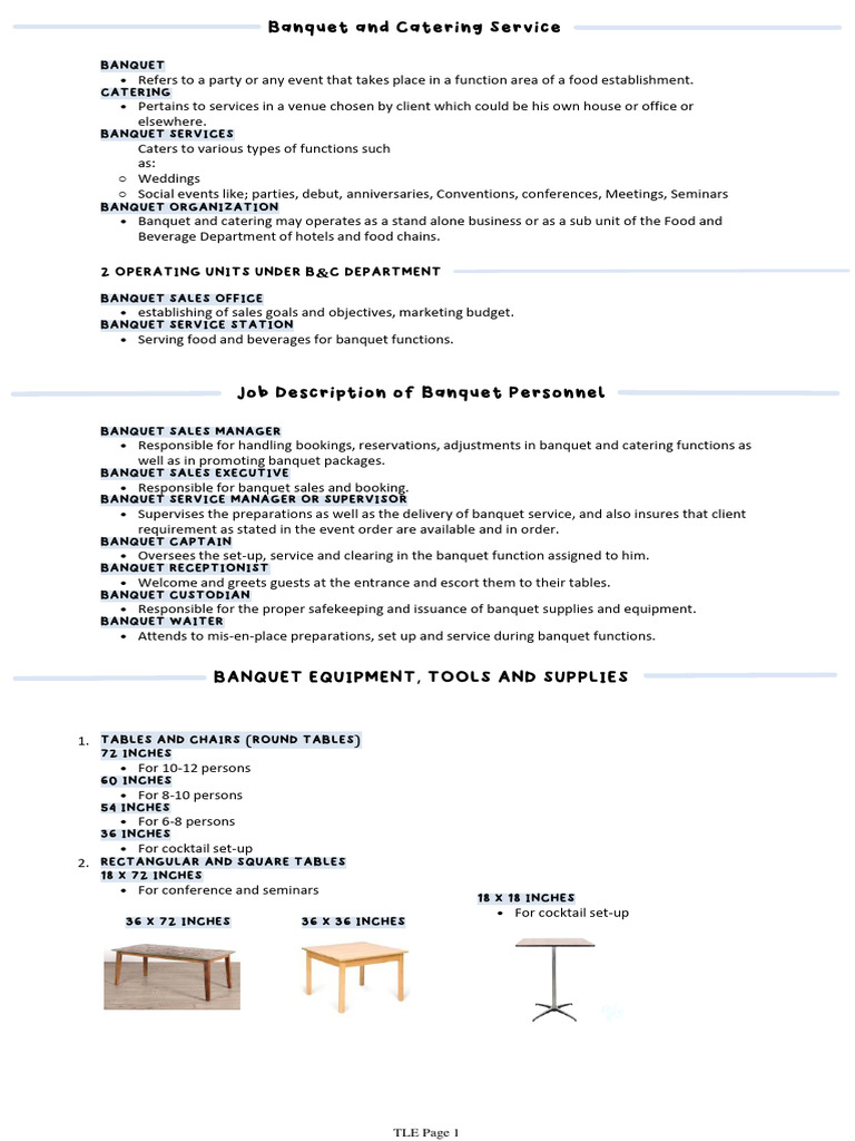 Banquet and Catering Service: 2 Operating Units Under B C Department | PDF
