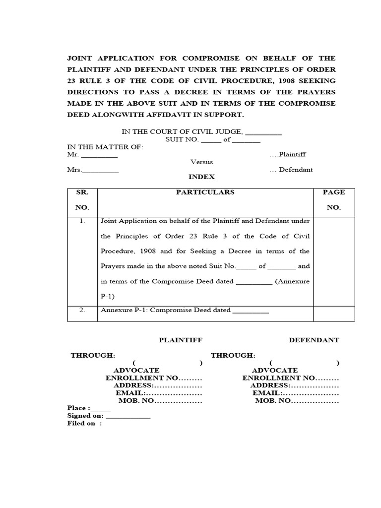 Order 23 Rule 3 Joint Appn For Compromise | PDF | Lawsuit | Affidavit