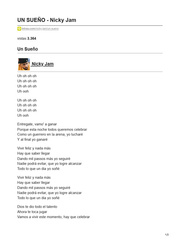 UN SUEÑO - Nicky Jam | PDF