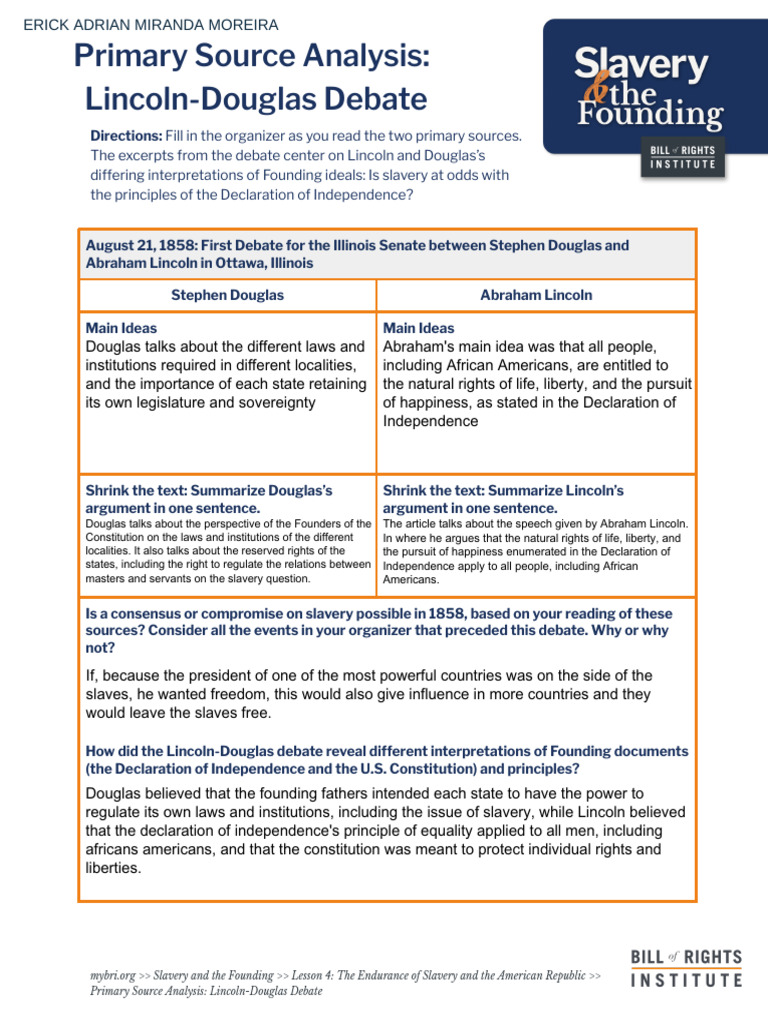 Primary Source Analysis Lincoln-Douglas | PDF | United States ...